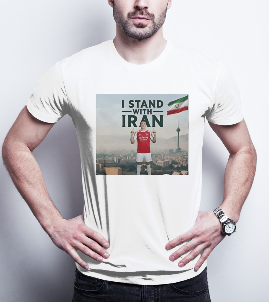 I Stand With Iran Soccer Supporter With Flag And Cityscape T-Shirt