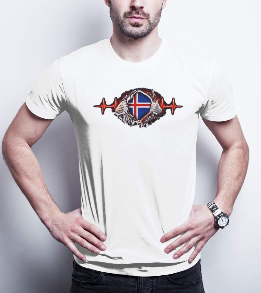 Iceland Heartbeat Flag Reality Glitch T-Shirt