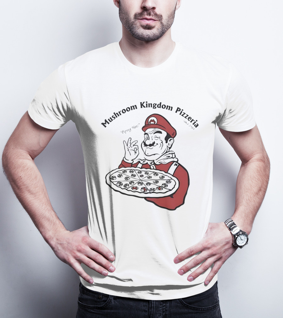 Mushroom Kingdom Pizzeria Funny Pizza Chef Winking Gesture Gaming Fan T-Shirt