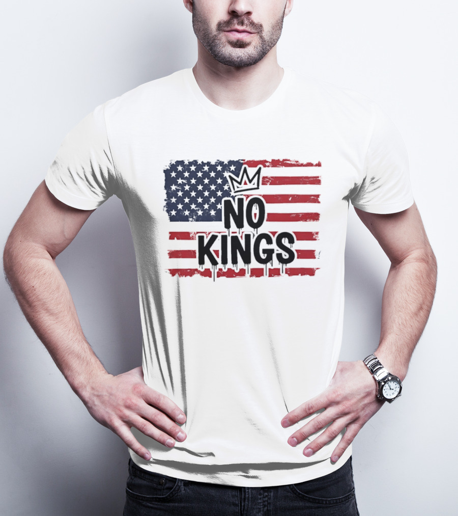 No Kings In America US Flag With Crown Melting Effect T-Shirt