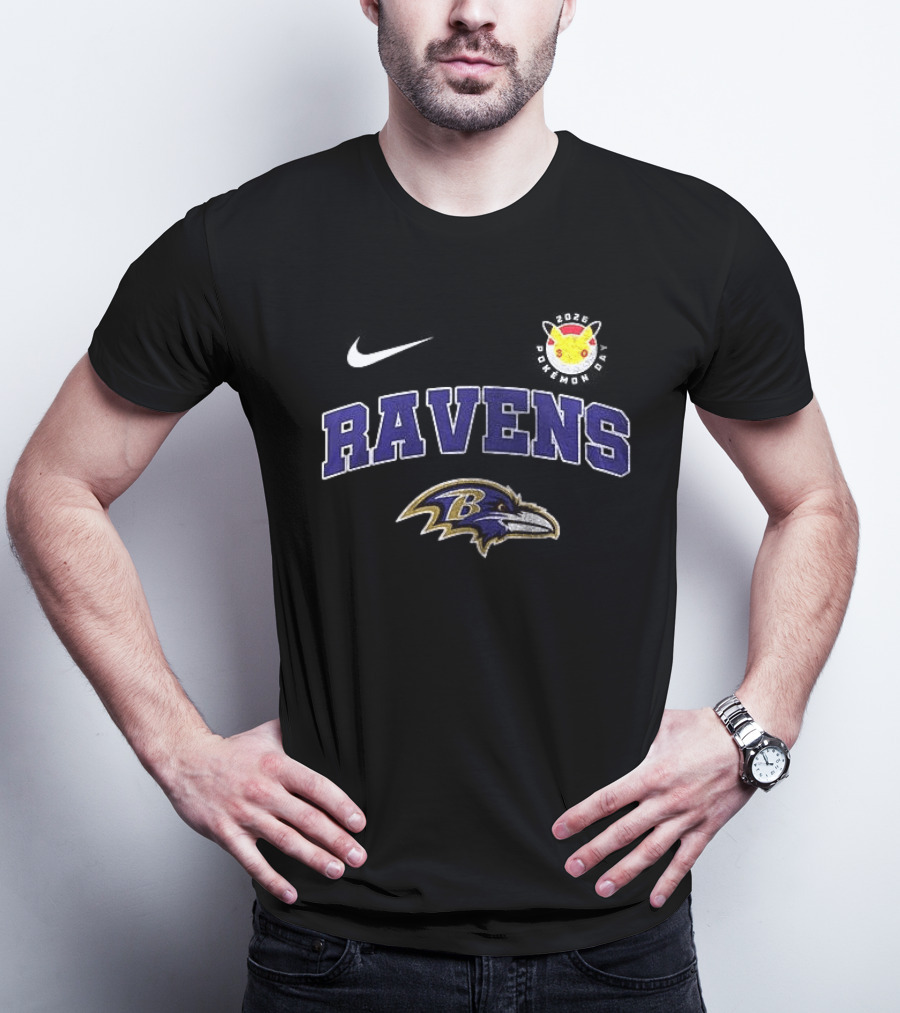 Nike Baltimore Ravens Pikachu 30th Anniversary Collaboration T-Shirt
