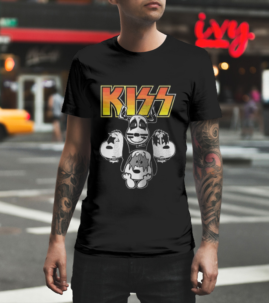 Kiss X Peanuts Snoopy Shout It Out Loud Collaboration Featuring Iconic Characters T-Shirt