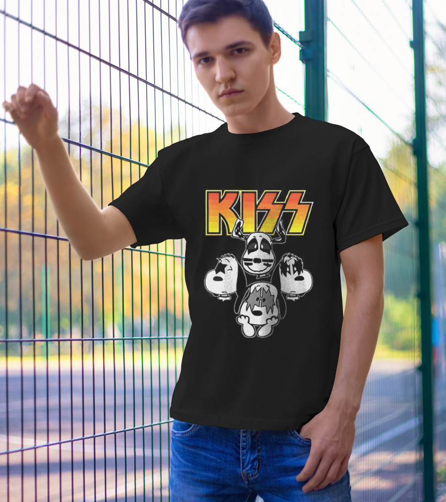 Kiss X Peanuts Snoopy Shout It Out Loud Collaboration Featuring Iconic Characters T-Shirt