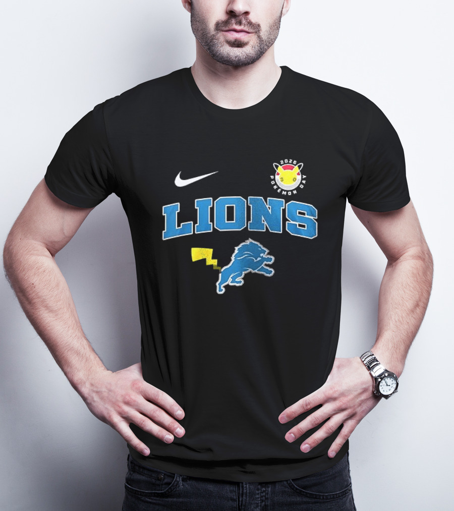 Nike Detroit Lions Pikachu Pokemon Day 2023 Anniversary T-Shirt