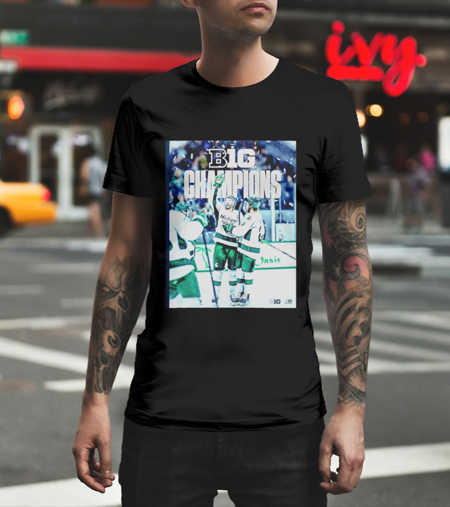 B1G Champions Michigan State Spartans Ice Hockey 2026 B1G Men's Hockey Regular Season Champs Back To Back T-Shirt