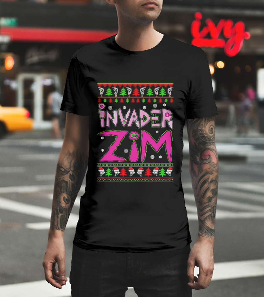 Invader Zim Christmas Sweater Santa Hat Trees T-Shirt