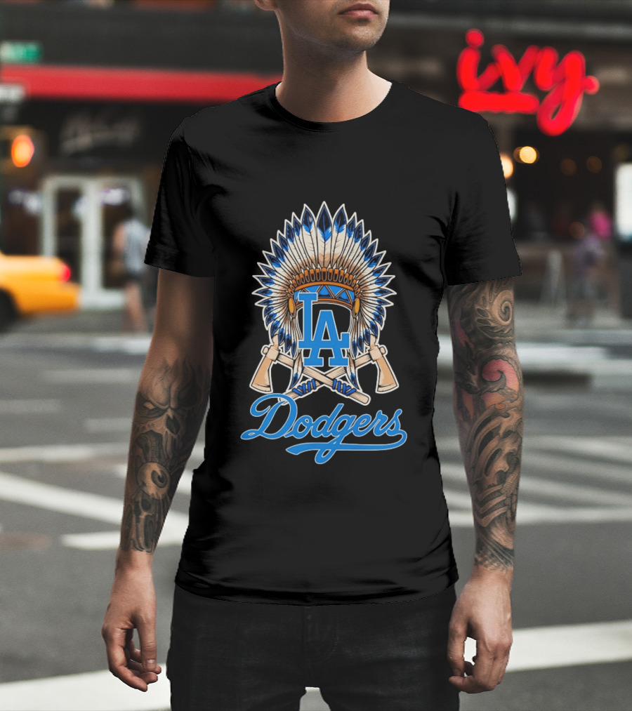 Los Angeles Dodgers Native American Headdress LA T-Shirt