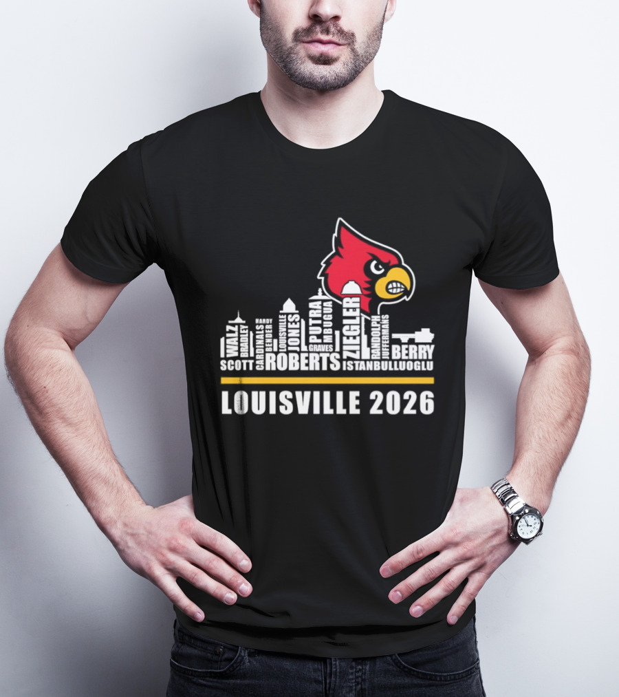 Louisville 2026 Cardinals Skyline Scott Roberts Berry Stephenson T-Shirt