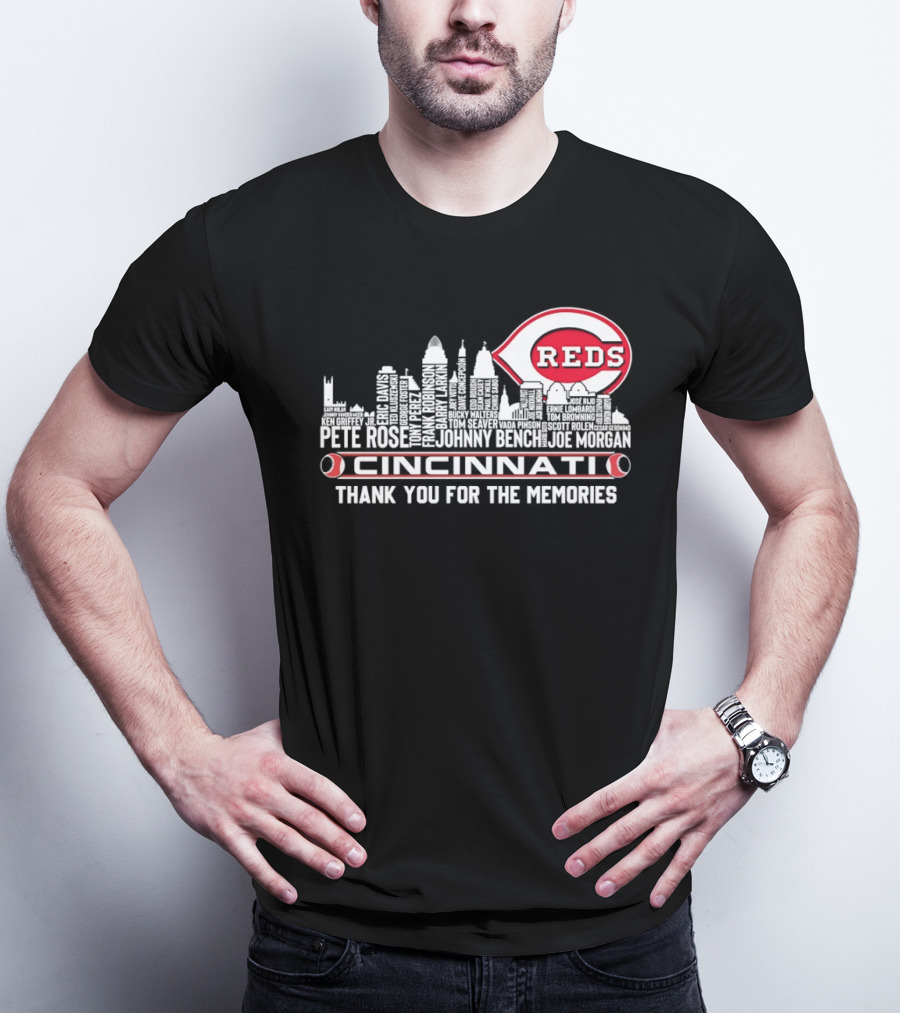 Cincinnati Reds Legends Skyline Thank You For The Memories T-Shirt
