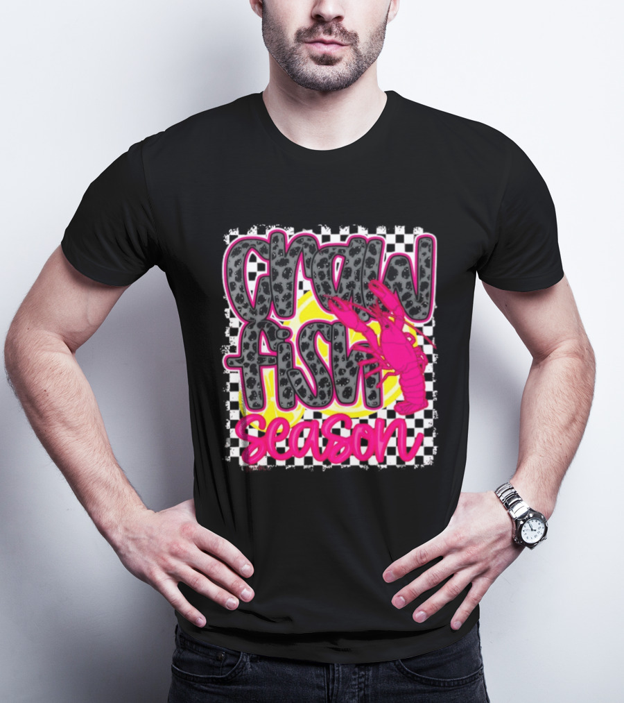 Crawfish Season Pink Lobster Bold Text Fun T-Shirt