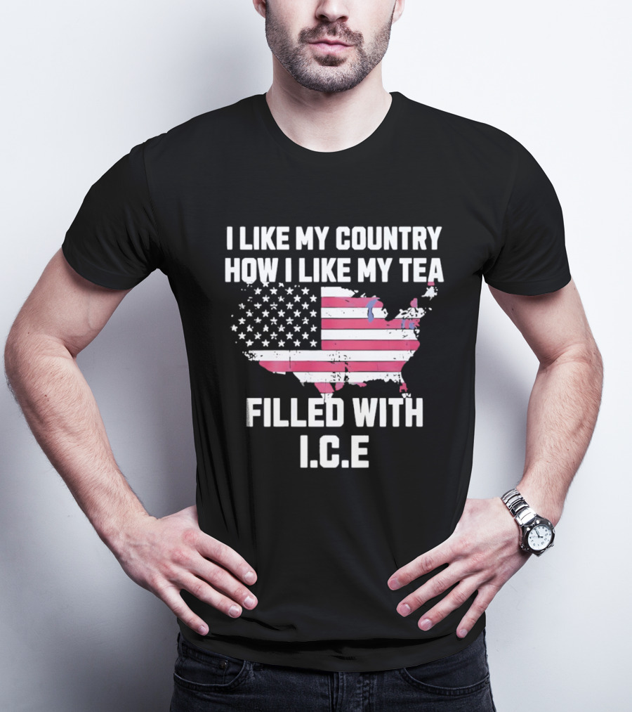 I Like My Country How I Like My Tea Filled With ICE USA Map American Flag T-Shirt