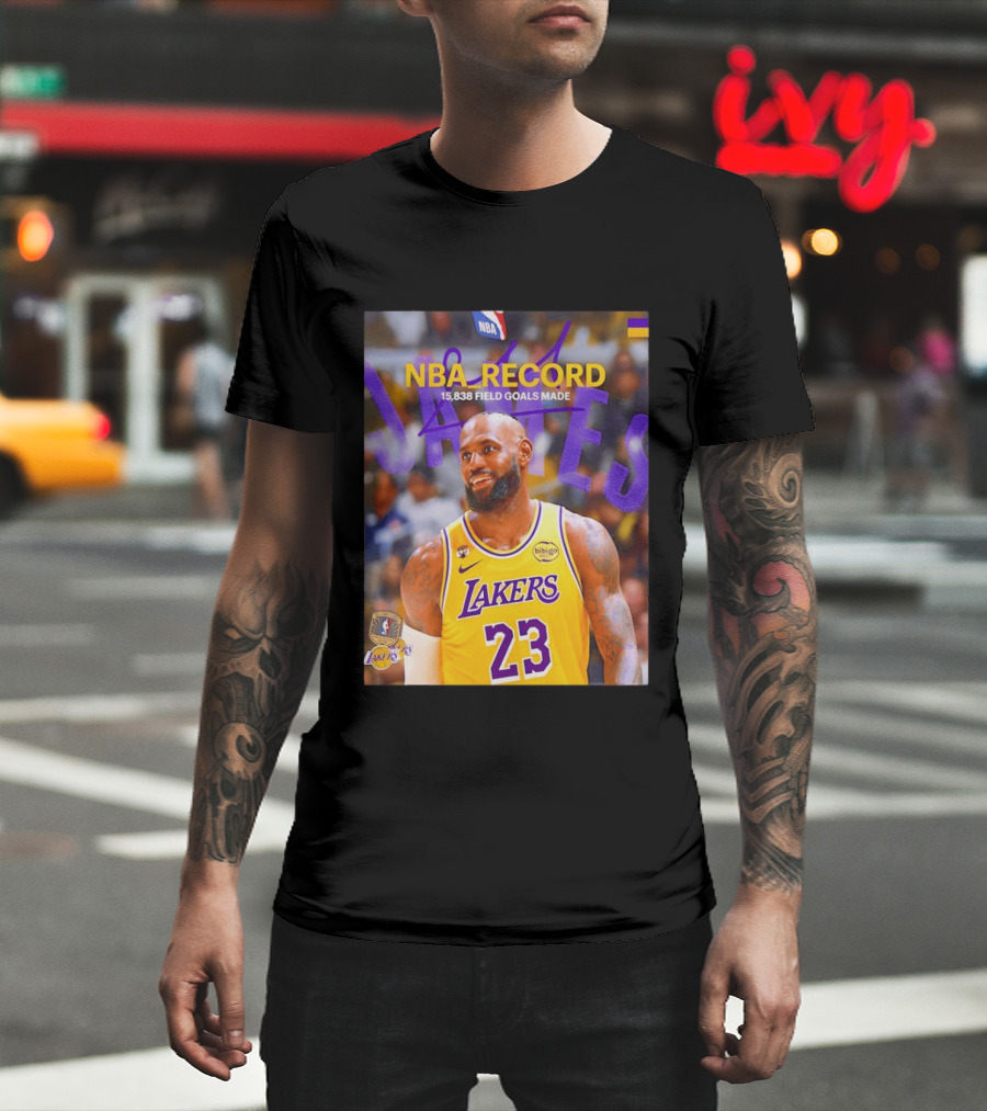 NBA Record LeBron James 15838 Field Goals Made Lakers 23 T-Shirt