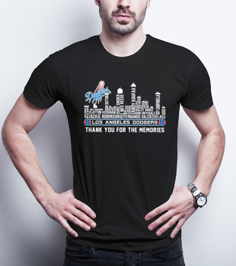 Los Angeles Dodgers Legends Skyline Names Thank You For The Memories T-Shirt