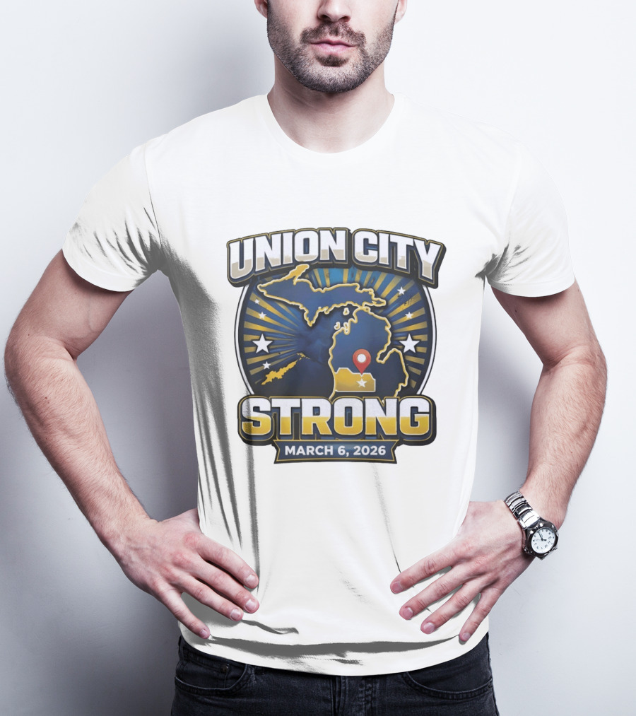 Union City Strong March 6 2026 Michigan Map Stars Location Pin T-Shirt