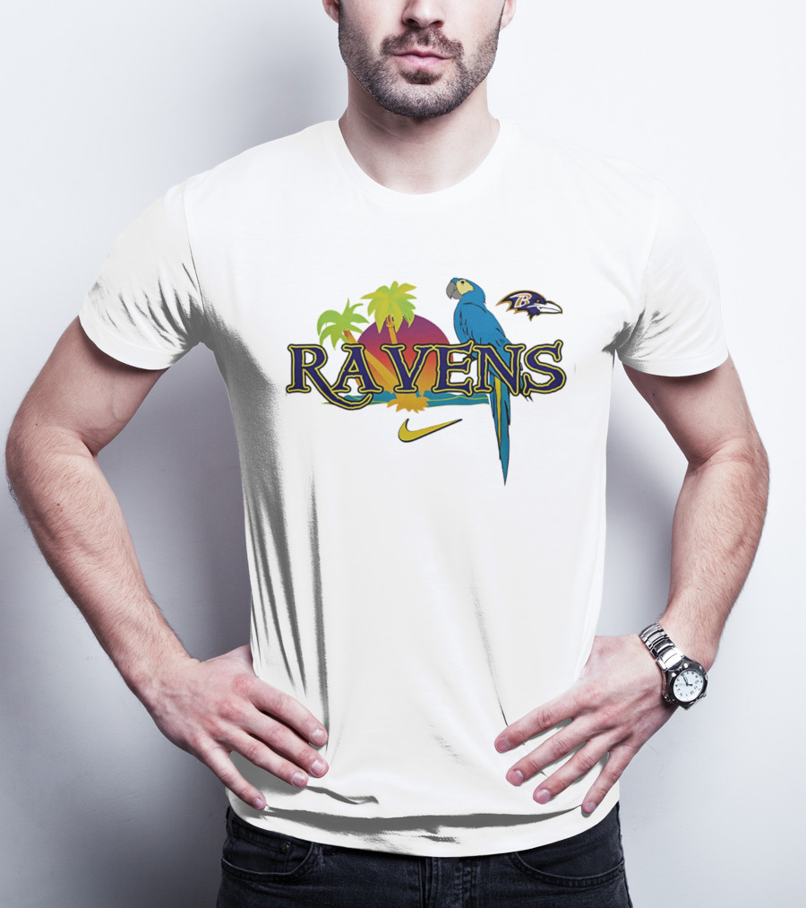 Baltimore Ravens Tropical Parrot Sunset Logo Nike T-Shirt