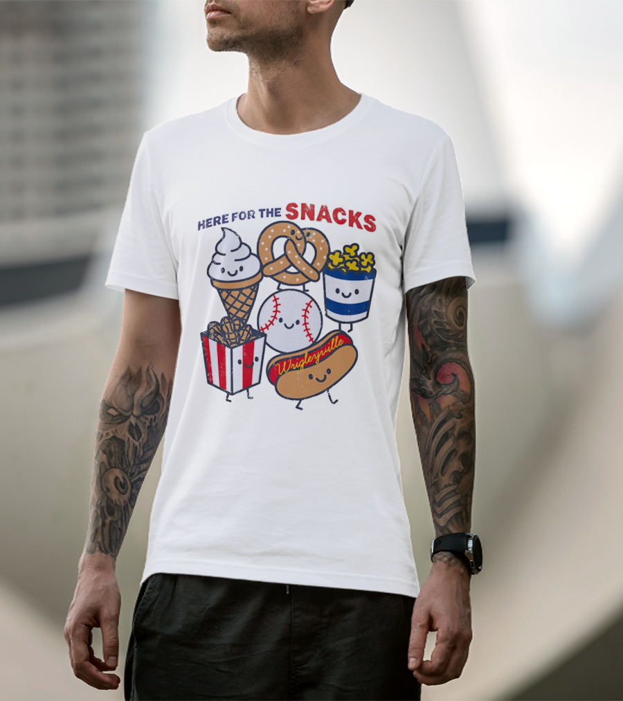 Here For The Snacks Wrigleyville Baseball Ice Cream Popcorn Hotdog Pretzel T-Shirt