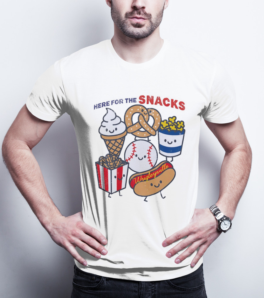 Here For The Snacks Wrigleyville Baseball Ice Cream Popcorn Hotdog Pretzel T-Shirt
