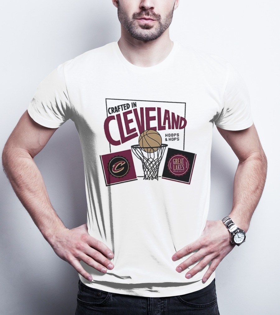 Crafted In Cleveland Hoops And Hops Cavaliers Great Lakes Brewing Co T-Shirt