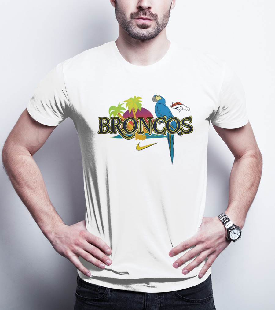 Denver Broncos Parrot Nike Tropical Vibes It's 5 O' Somewhere T-Shirt