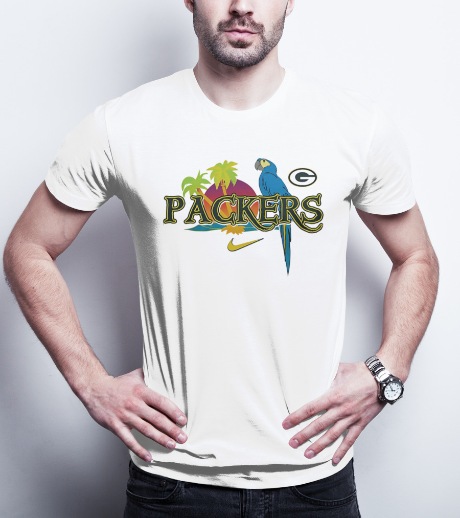Packers Tropical Parrot Palm Trees G Logo Nike Fan Wear T-Shirt