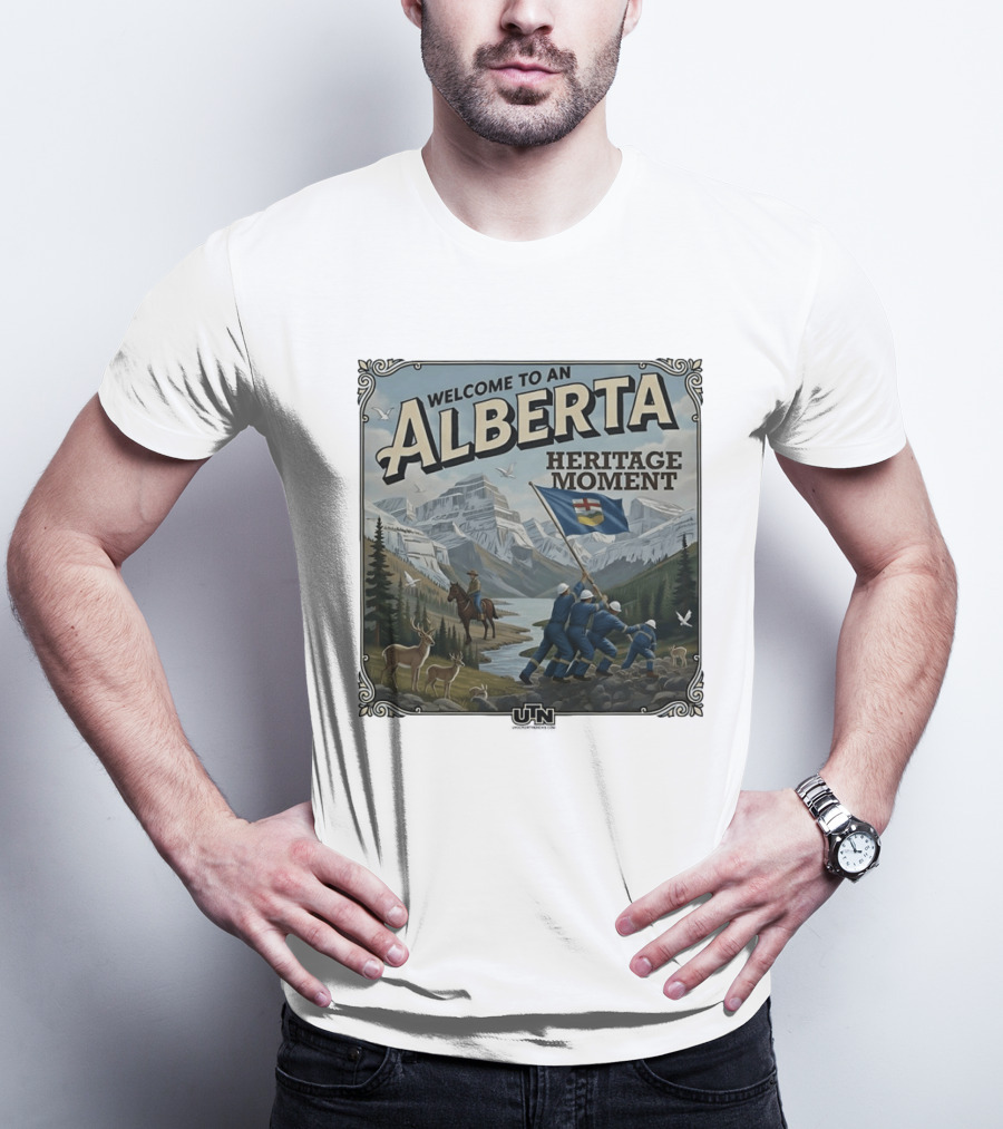 Welcome To An Alberta Heritage Moment Iwo Jima Inspired Rockies Scene T-Shirt