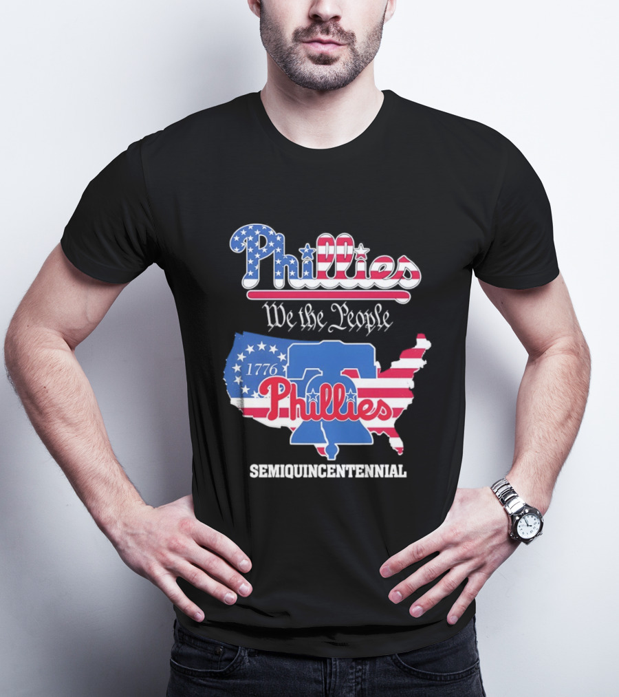Philadelphia Phillies 1776 We The People Semiquincentennial USA Map Liberty Bell T-Shirt