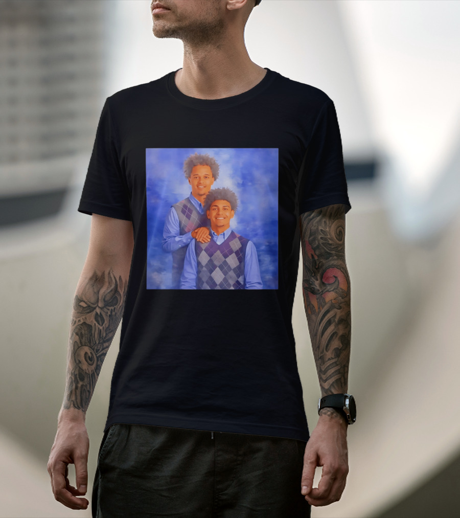 Brayden Burries Koa Peat Step Brothers Argyle Sweater Blue T-Shirt