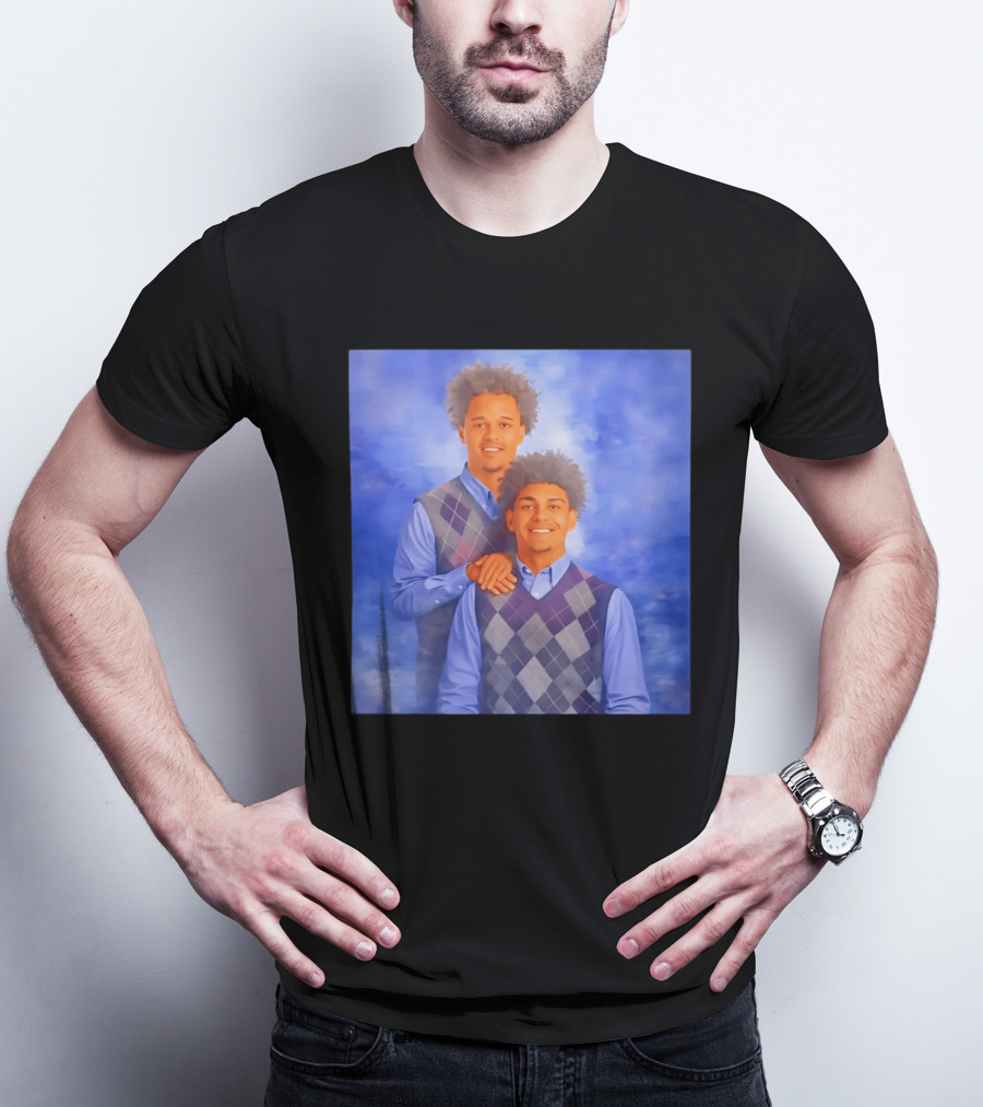 Brayden Burries Koa Peat Step Brothers Argyle Sweater Blue T-Shirt