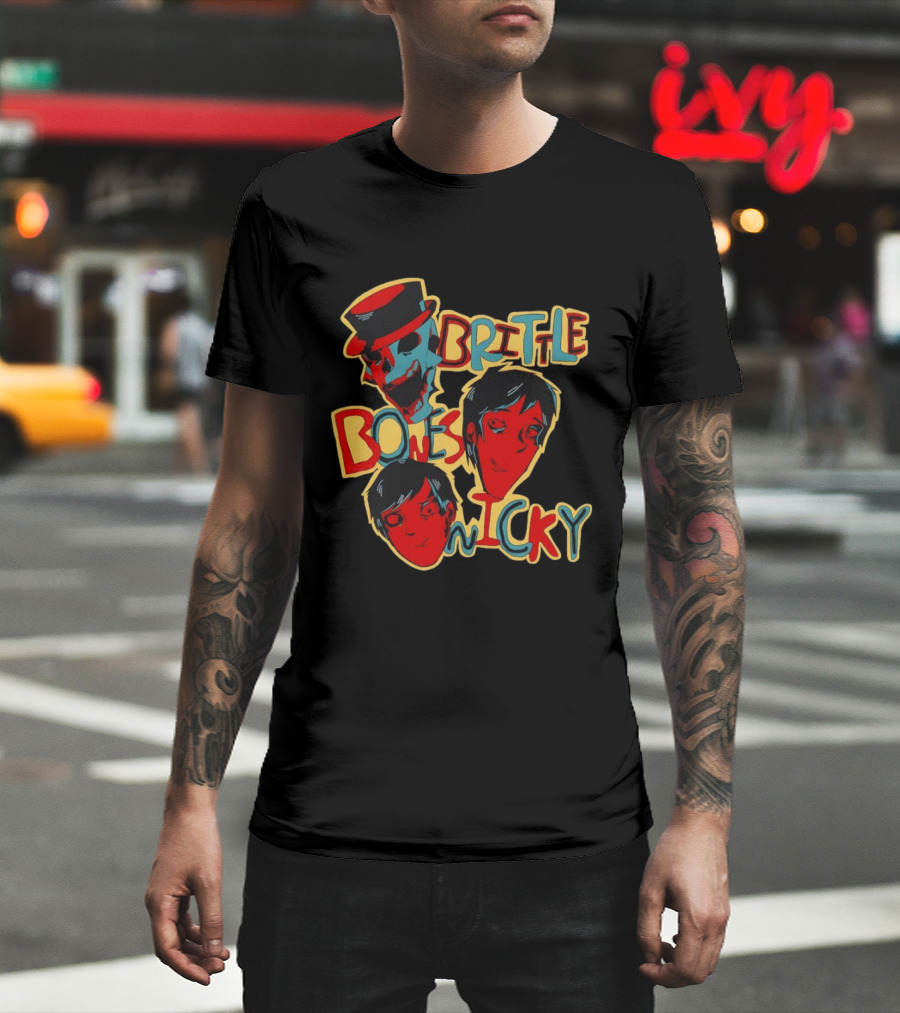 Brittle Bones Nicky Band Colorful Cartoon Character Faces T-Shirt