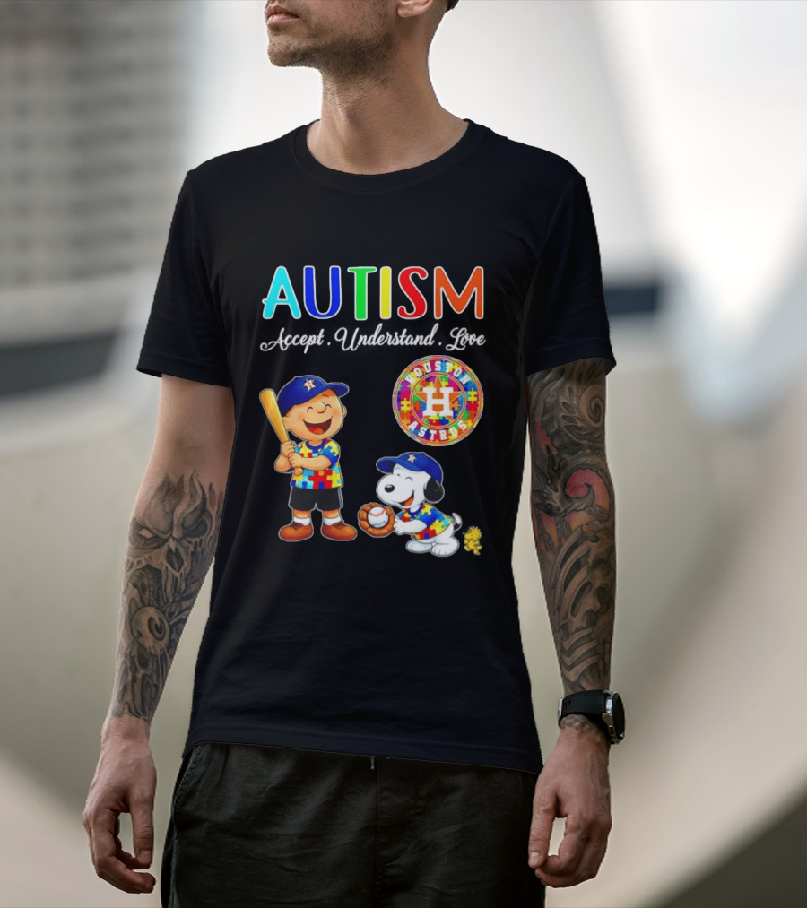 Autism Accept Understand Love Charlie Brown Snoopy Houston Astros MLB T-Shirt
