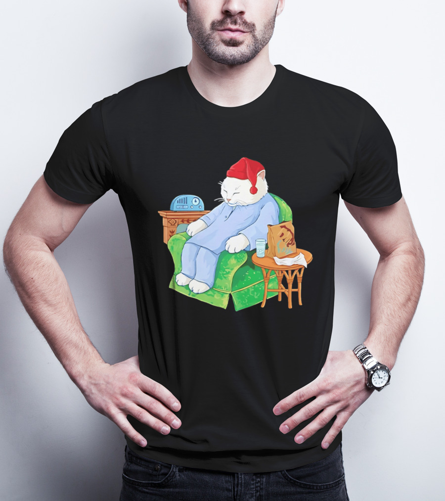 Sleepytime Cat Cartoon Cozy Scene With Tacos T-Shirt