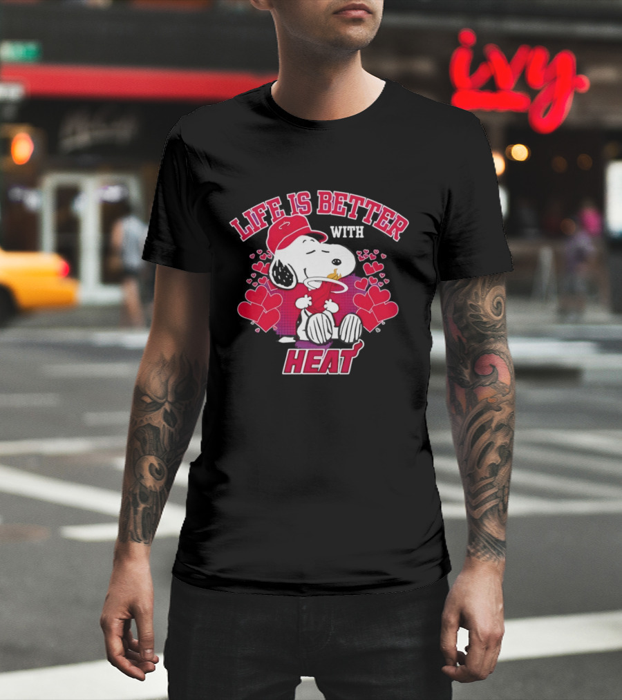 Life Is Better With Heat Snoopy Miami Heat Hearts T-Shirt