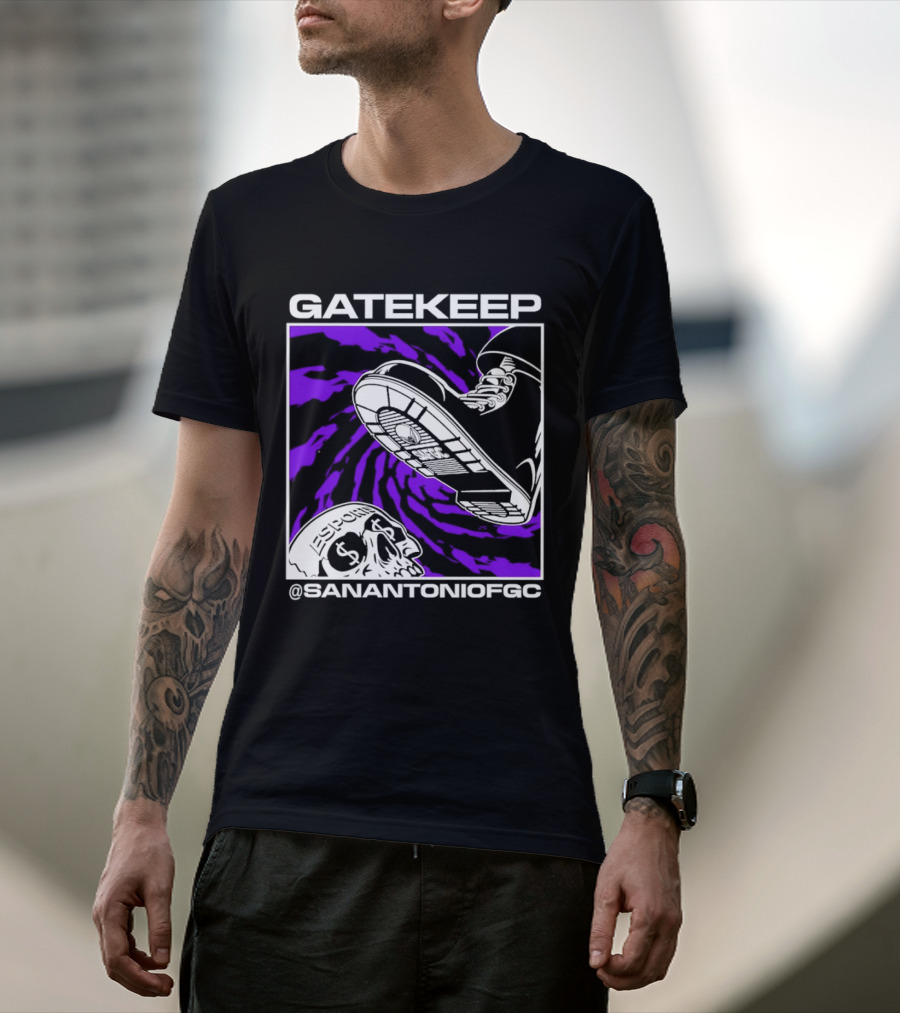 Gatekeep San Antonio Fighting Game Community Sneaker Skull T-Shirt