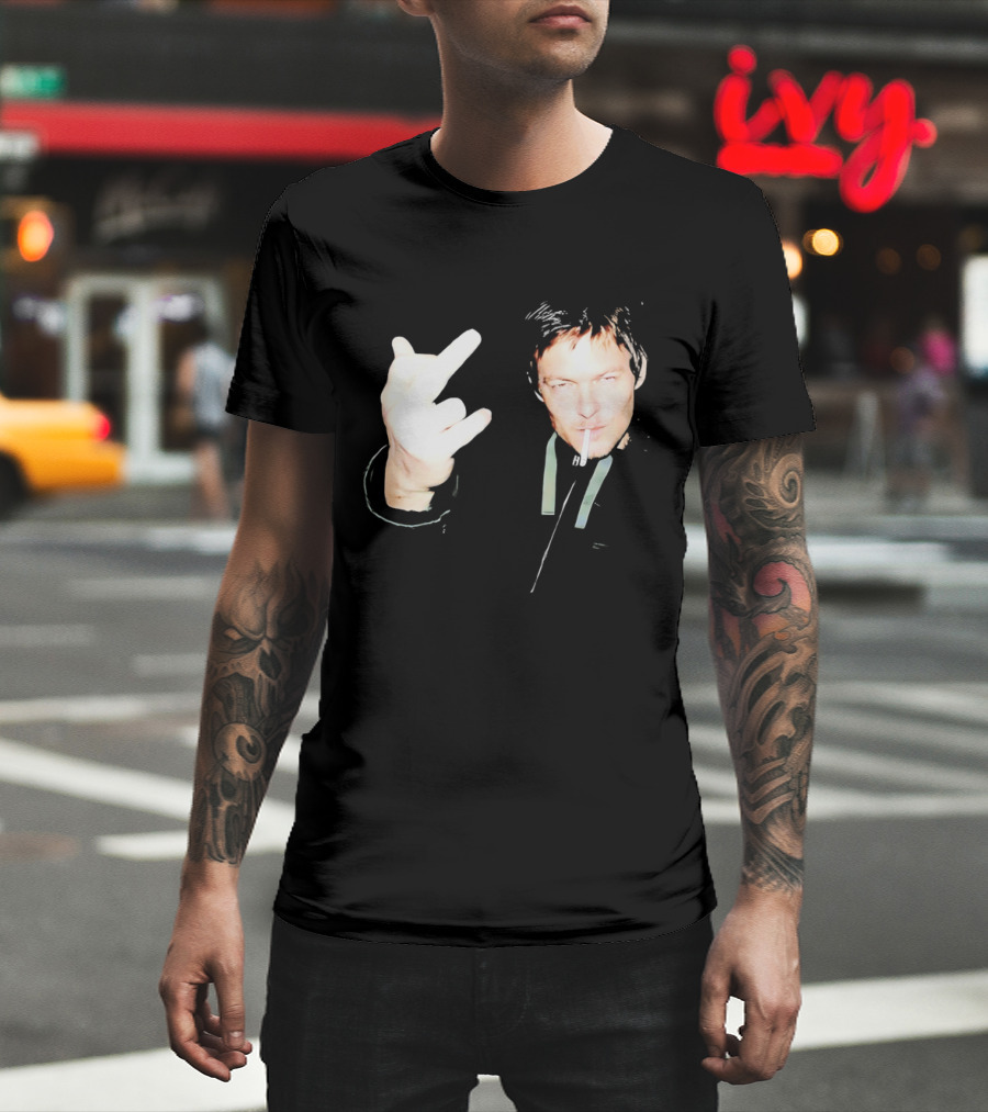 Norman Reedus The Walking Dead Daryl Dixon Middle Finger Smoking T-Shirt