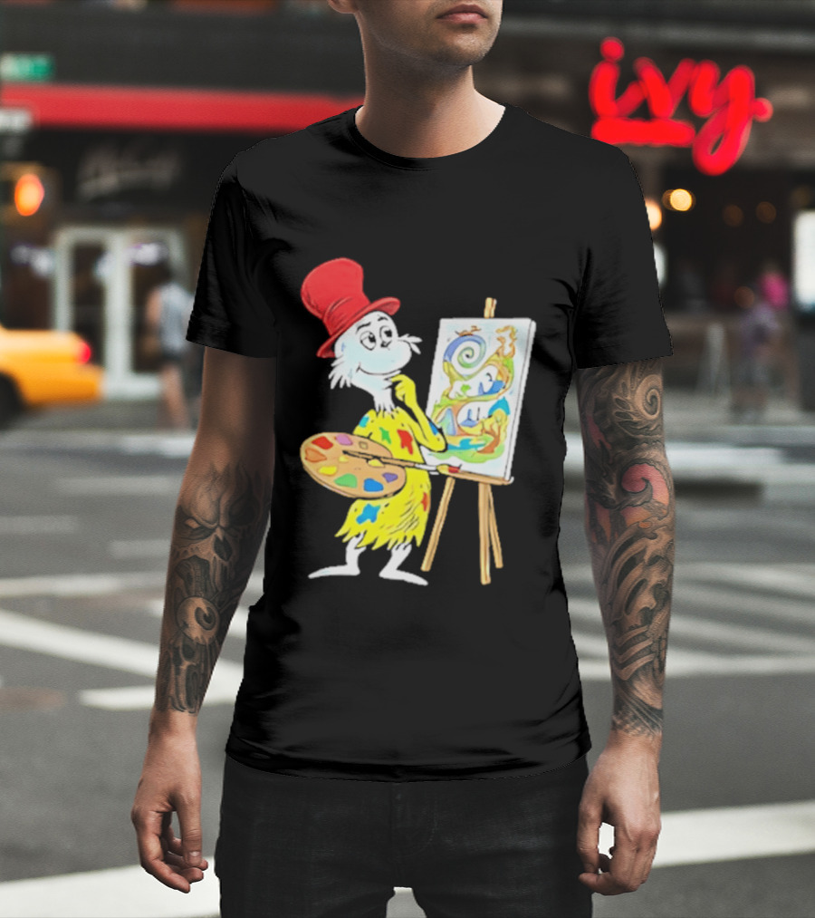 Sam I Am Red Hat Palette Painting Easel Whimsical Scene T-Shirt