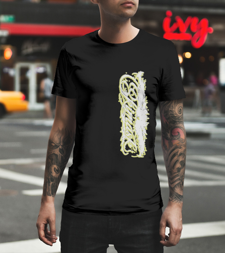 Ski Mask Script Neon Yellow Graffiti Style Vertical T-Shirt