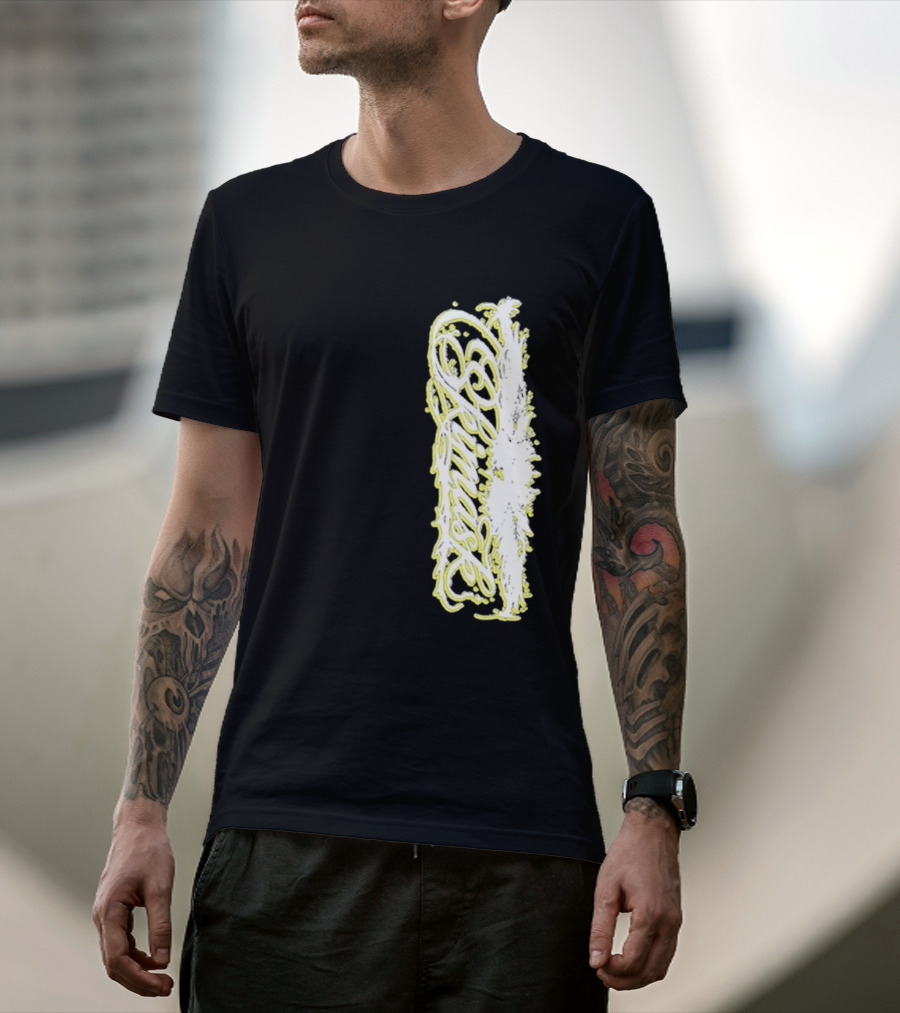 Ski Mask Script Neon Yellow Graffiti Style Vertical T-Shirt