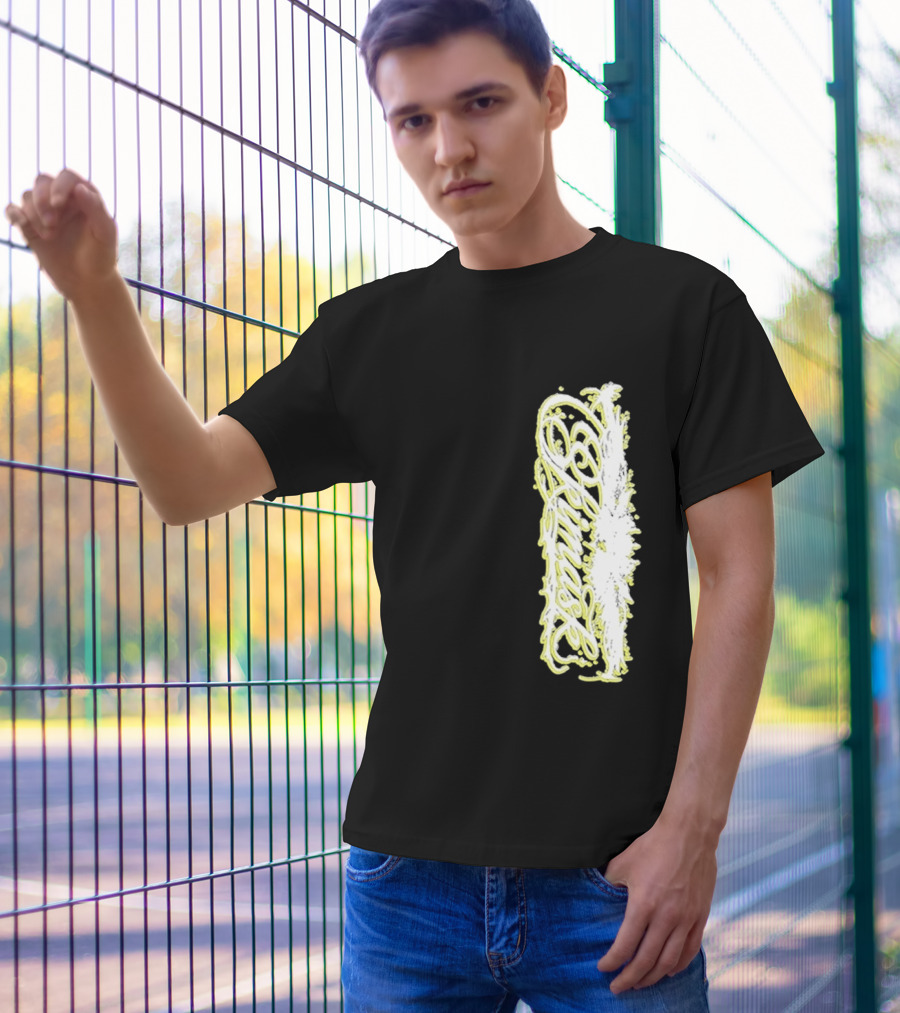 Ski Mask Script Neon Yellow Graffiti Style Vertical T-Shirt
