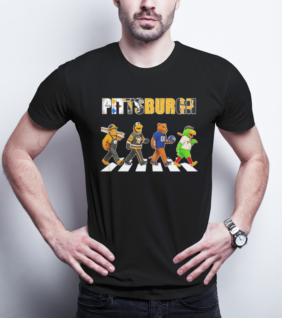 Steely McBeam Iceburgh Roary And Pirate Parrot Pittsburgh Abbey Road Sports Team Crossing T-Shirt
