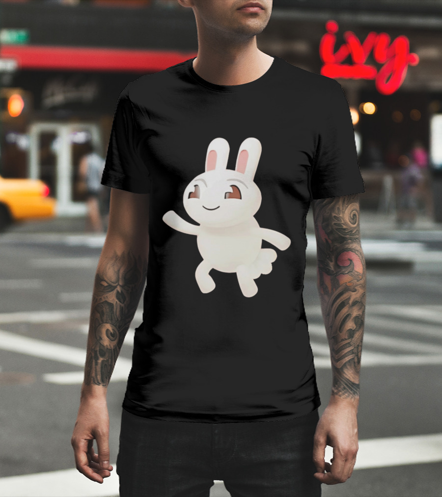 Cartoon Rabbit Waving Happy Bunny Character Cute Playful Pose T-Shirt