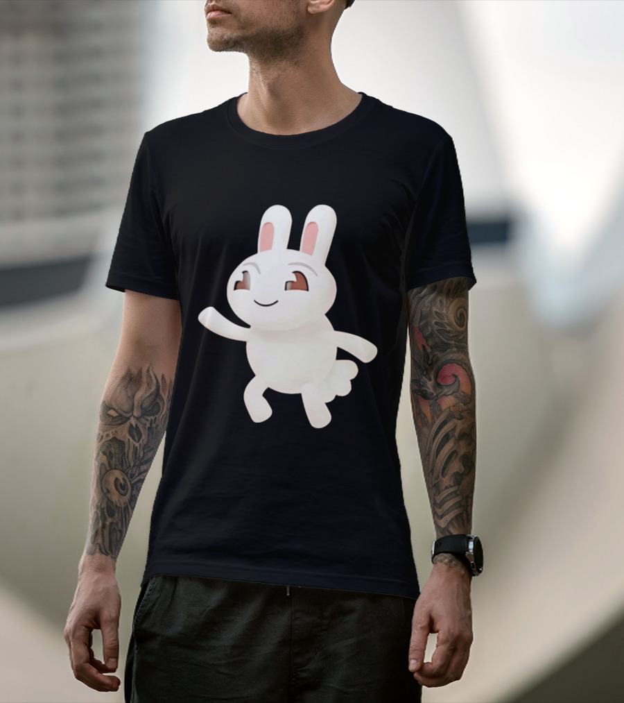 Cartoon Rabbit Waving Happy Bunny Character Cute Playful Pose T-Shirt