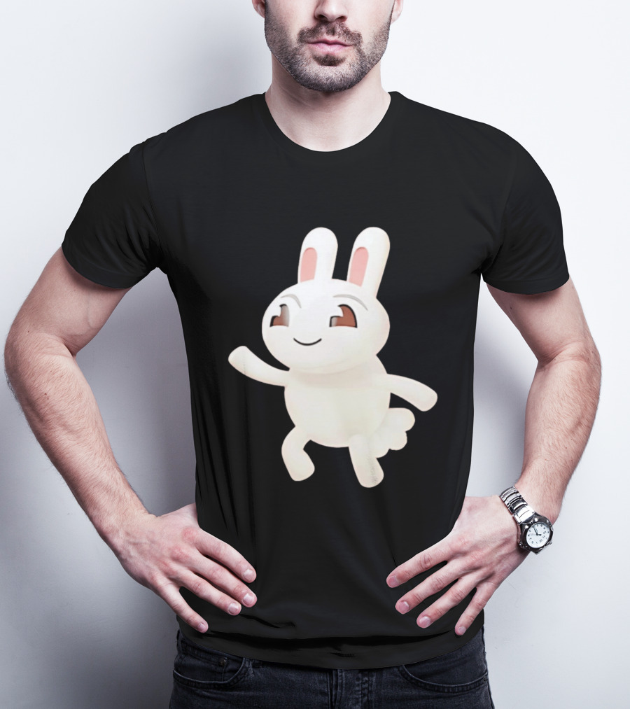 Cartoon Rabbit Waving Happy Bunny Character Cute Playful Pose T-Shirt