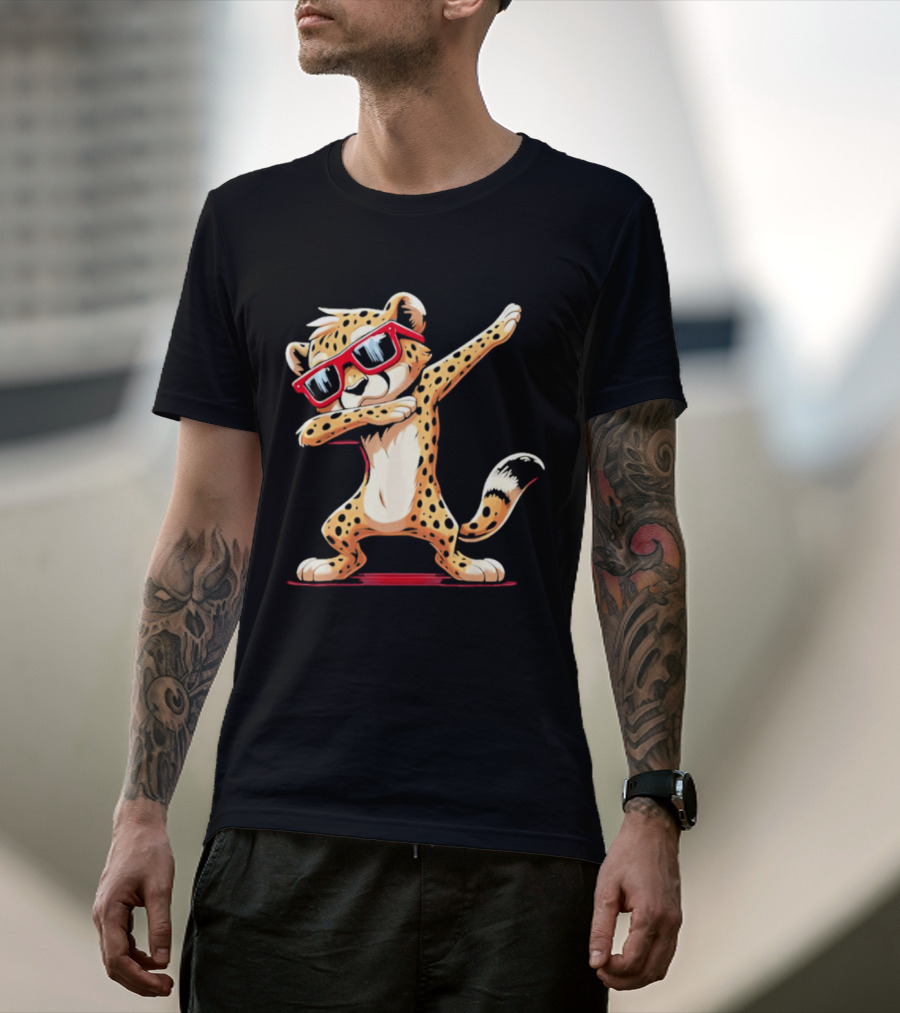 Cheetah Dabbing With Red Sunglasses Animal Pose T-Shirt