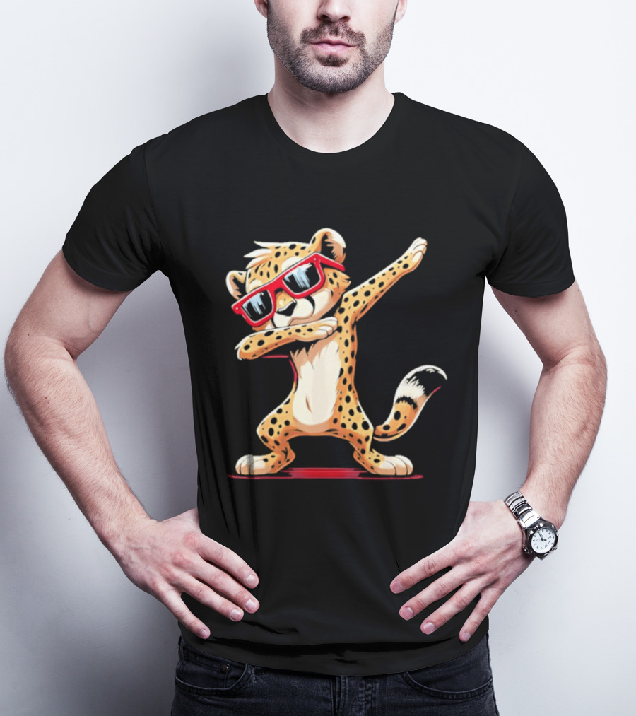 Cheetah Dabbing With Red Sunglasses Animal Pose T-Shirt