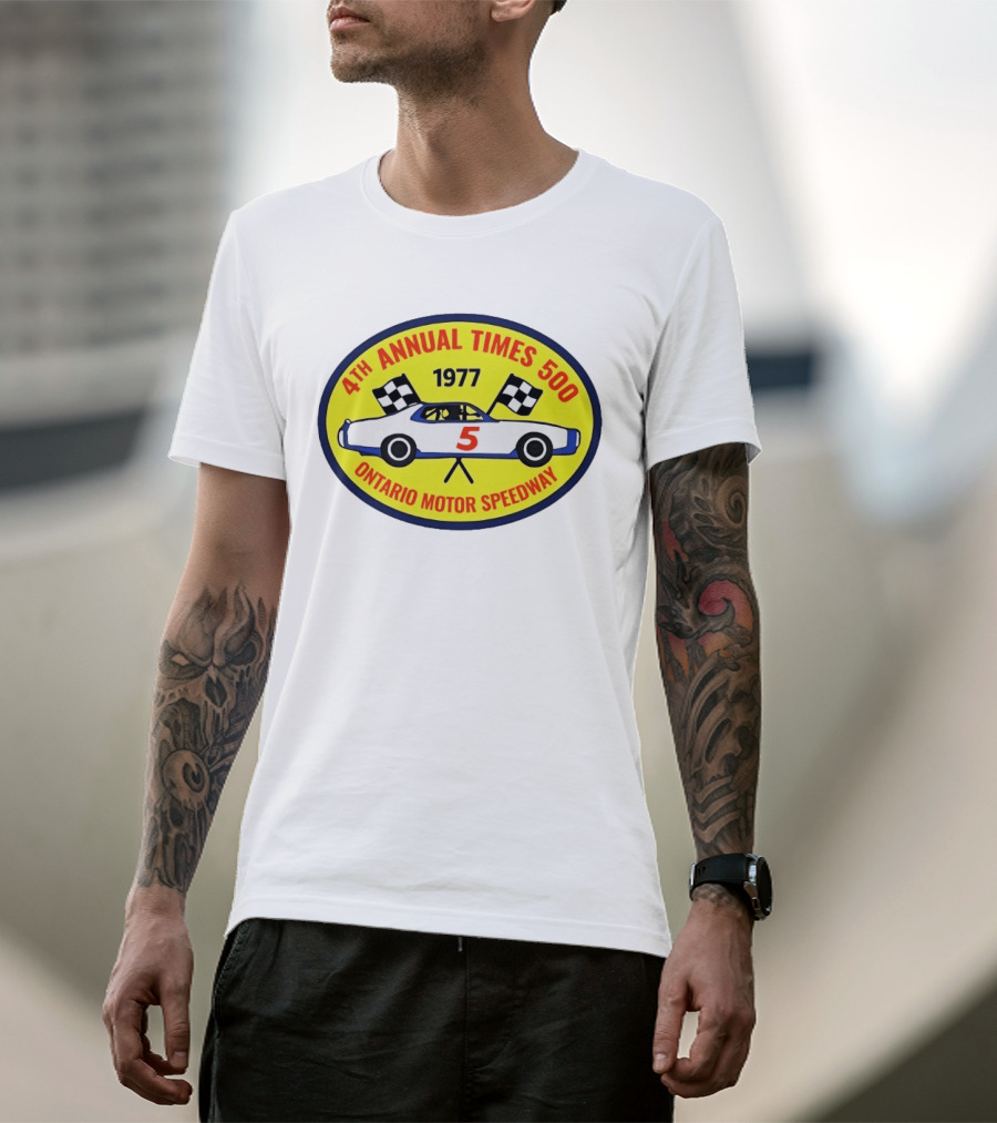 4th Annual Times 500 Ontario Motor Speedway 1977 Race Car Checkered Flags T-Shirt