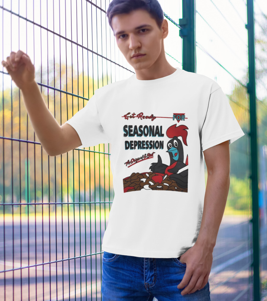 Get Ready For Seasonal Depression Rooster Cereal Red Black Cartoon T-Shirt