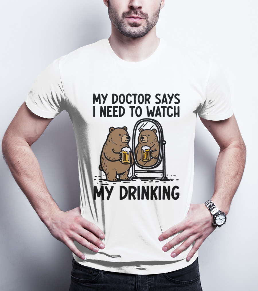 Bear Ing Drinking In Mirror With Beer T-Shirt