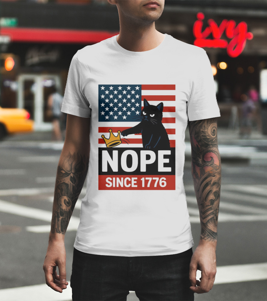 Nope Since 1776 Black Cat Anti MAGA Protest American Flag T-Shirt