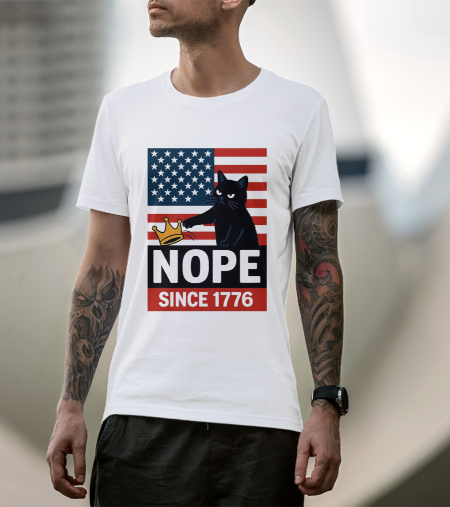 Nope Since 1776 Black Cat Anti MAGA Protest American Flag T-Shirt