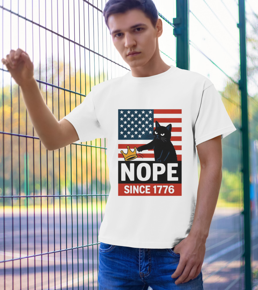 Nope Since 1776 Black Cat Anti MAGA Protest American Flag T-Shirt
